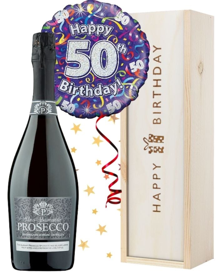 50th Birthday Prosecco and Balloon Gift - Next Day Delivery UK
