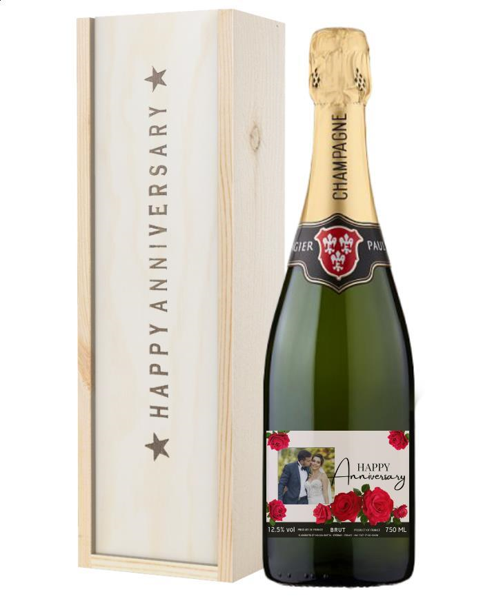 Personalised Anniversary Champagne Gift With Photo Upload Next Day Delivery UK