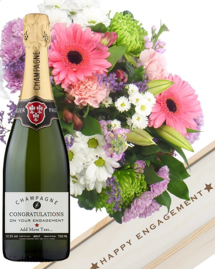 Personalised Engagement Champagne and Flowers - Next Day Delivery UK