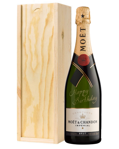 🥂 Moet Champagne Birthday Gift in Wooden Box (Happy Birthday Message)