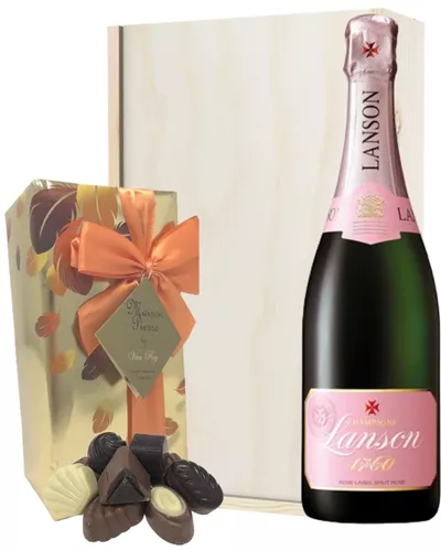 Lanson Rose Champagne and Chocolate Gift Set - Next Day Delivery UK