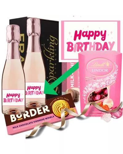 Mini Prosecco Rose Gift Set - 2 x Happy Birthday Labels